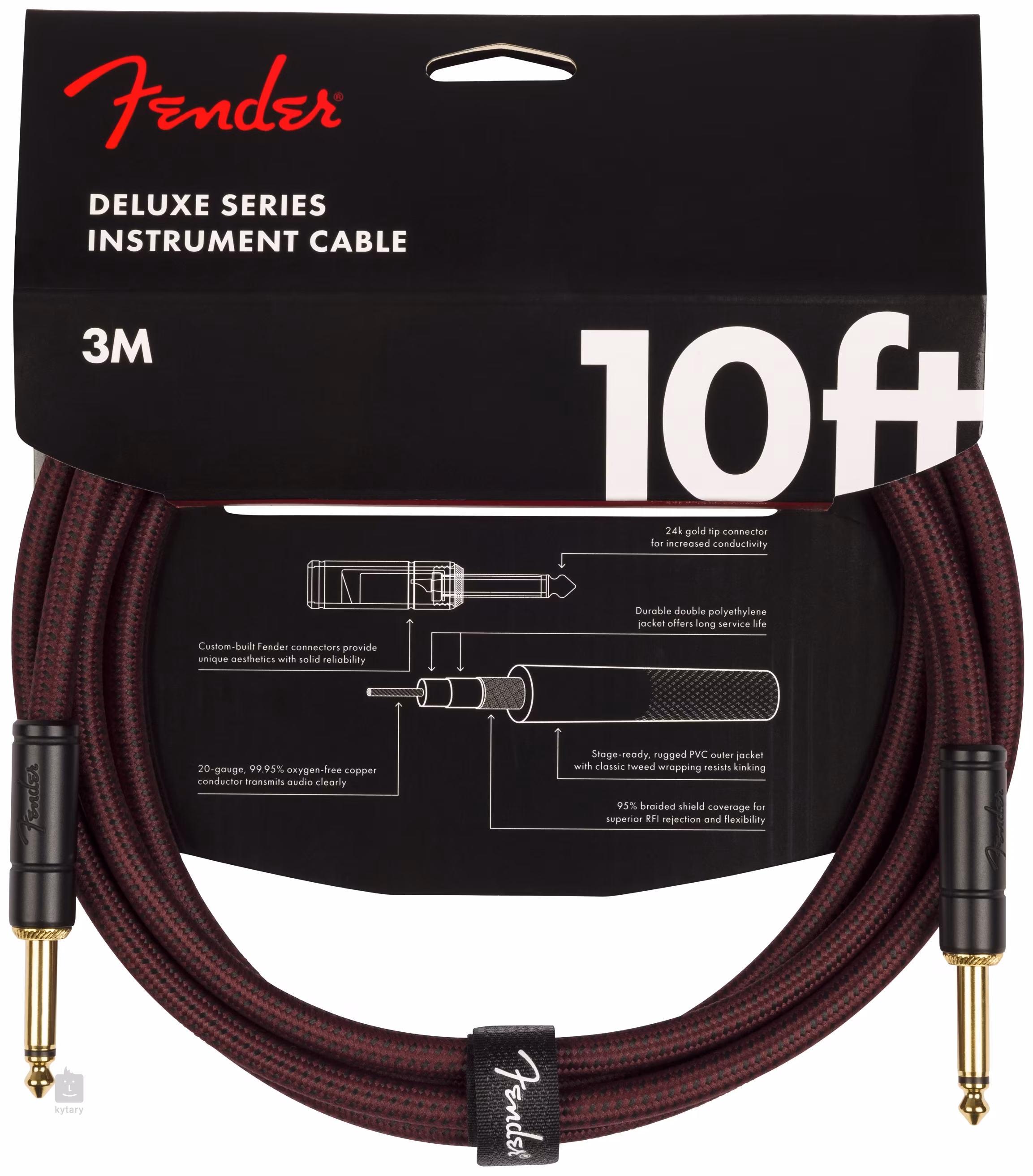 FENDER Deluxe Series 10' Instrument Cable Oxblood Câble d'instrument